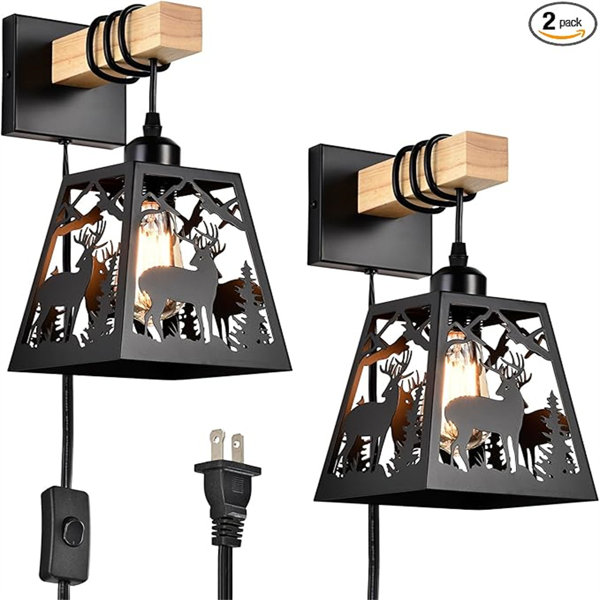 Loon Peak® Plug In Wall Sconce,Deer Matte Metal Rustic Wall Sconces ...
